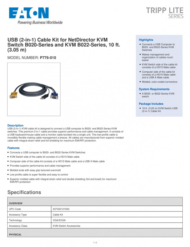 P776-010 product document page 1