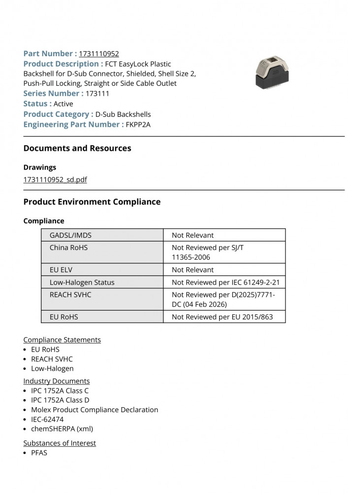 MOLEX 1731110952 product drawing preview, page 1