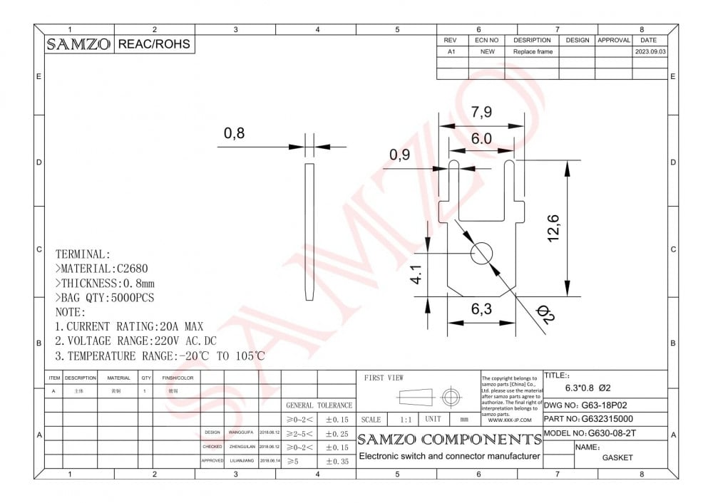 SAMZO G630-08-2T technical drawing preview