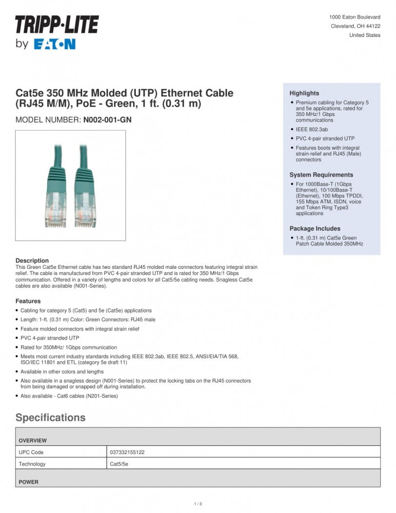 N002-001-GN technical document page 1