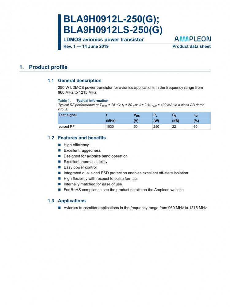 BLA9H0912L-250 datasheet page 1