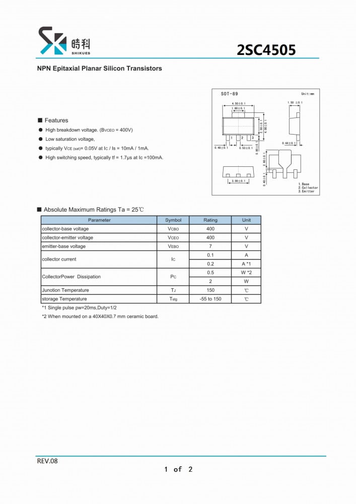 2SC4505P technical document page 1