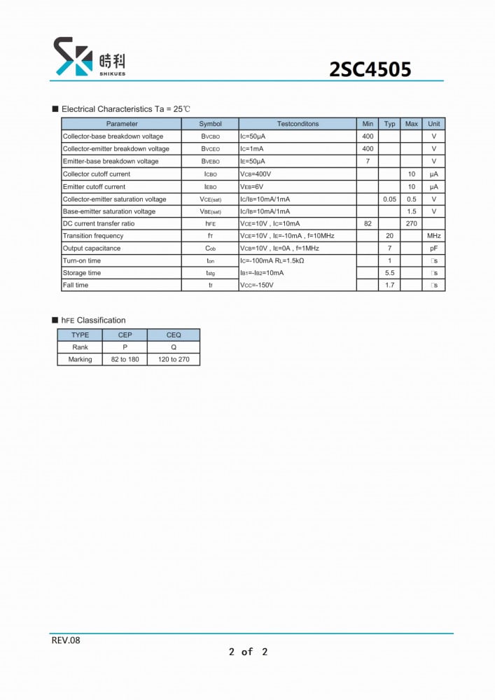 2SC4505P technical document page 2