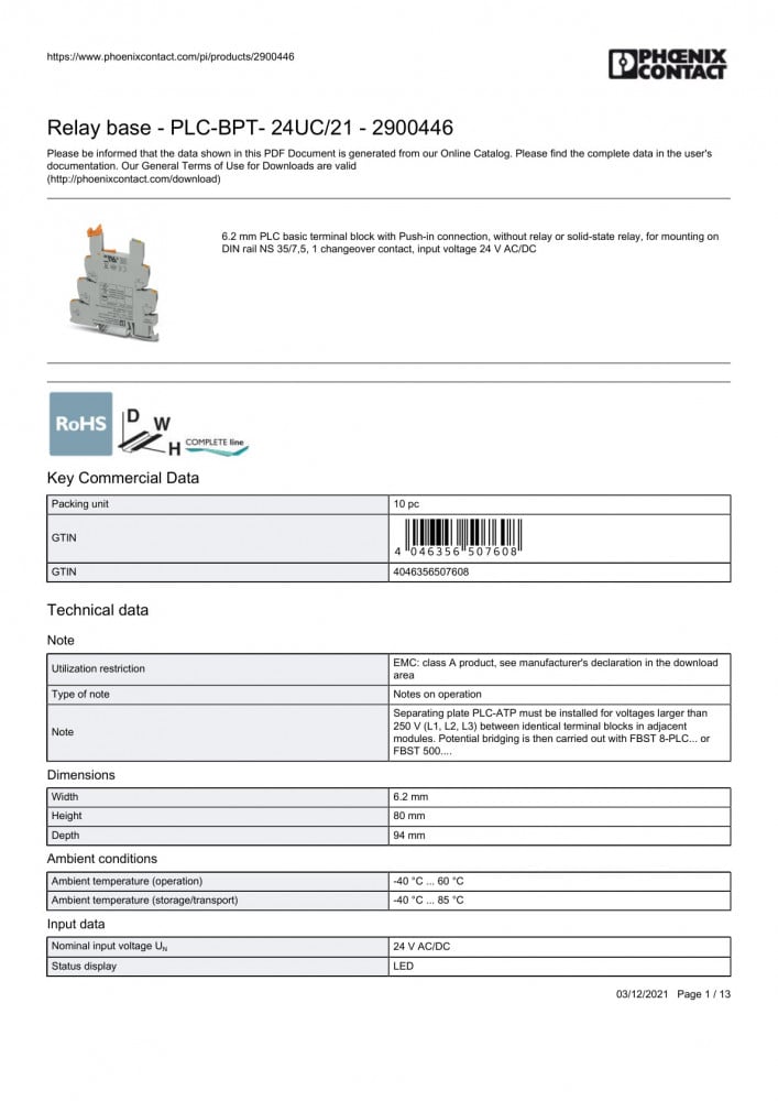 Phoenix Contact 2900446 document page 1