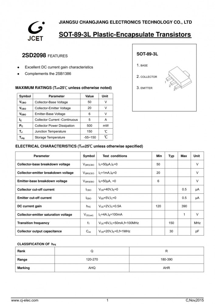 2SD2098 datasheet page 1