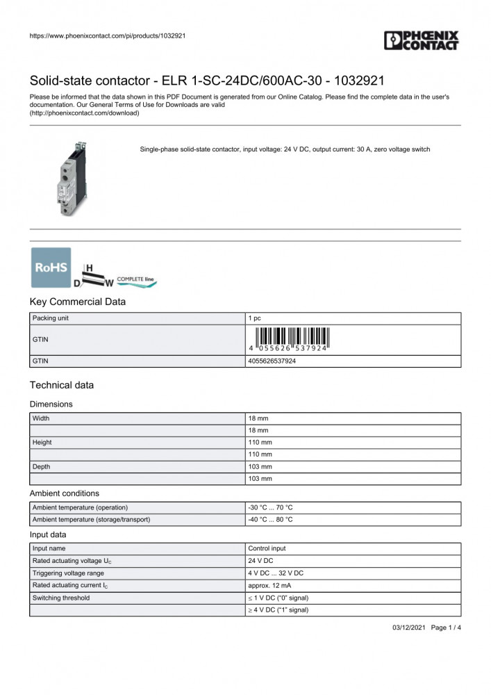 Phoenix Contact 1032921 product document page 1