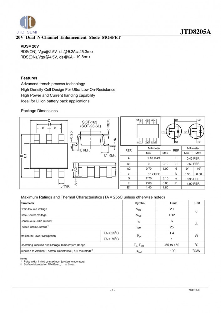 JTD8205A datasheet page 1