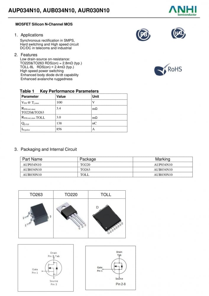 AUP034N10 datasheet page 1