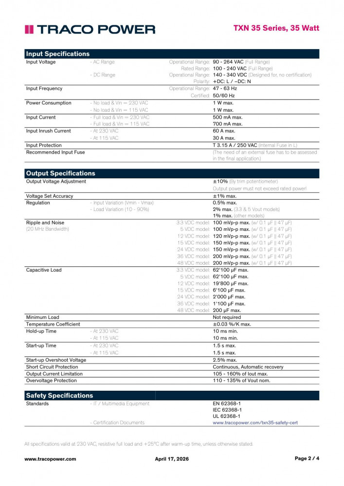 TXN 35 series technical document page 2