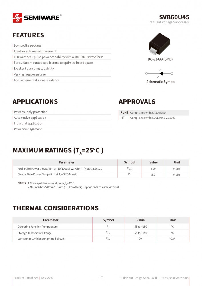SEMIWARE SVB60U45 datasheet page 1