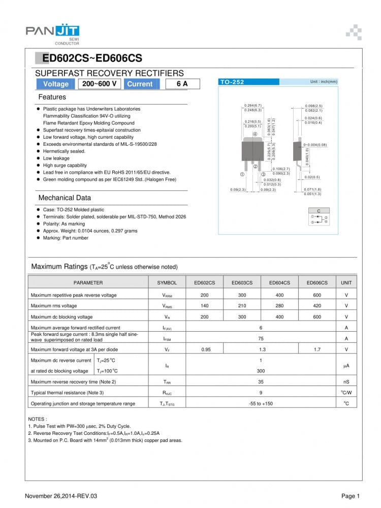 PANJIT ED604CS datasheet page 1