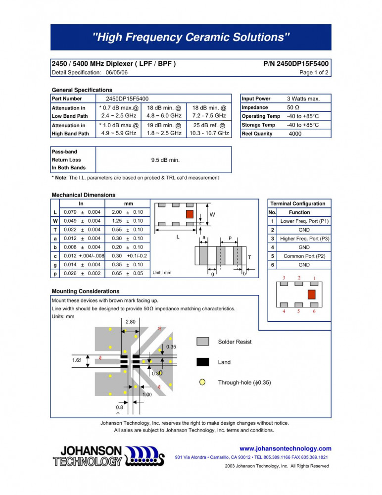 2450DP15F5400001E datasheet page 1