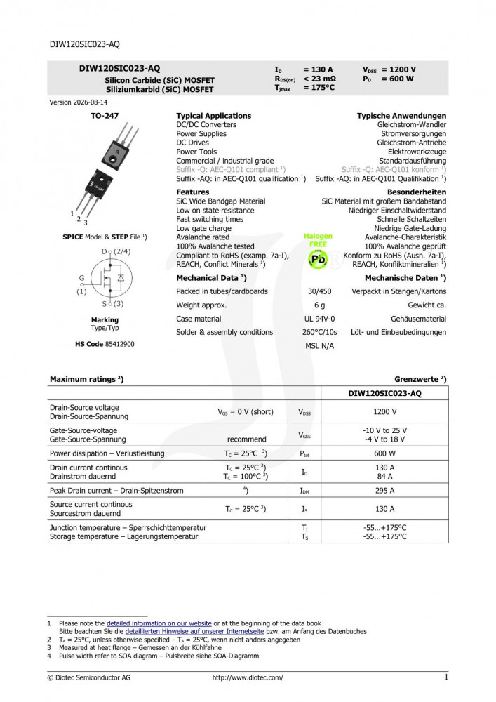 DIW120SIC023-AQ datasheet page 1
