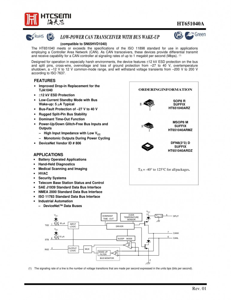 HT651040ARZ datasheet page 1