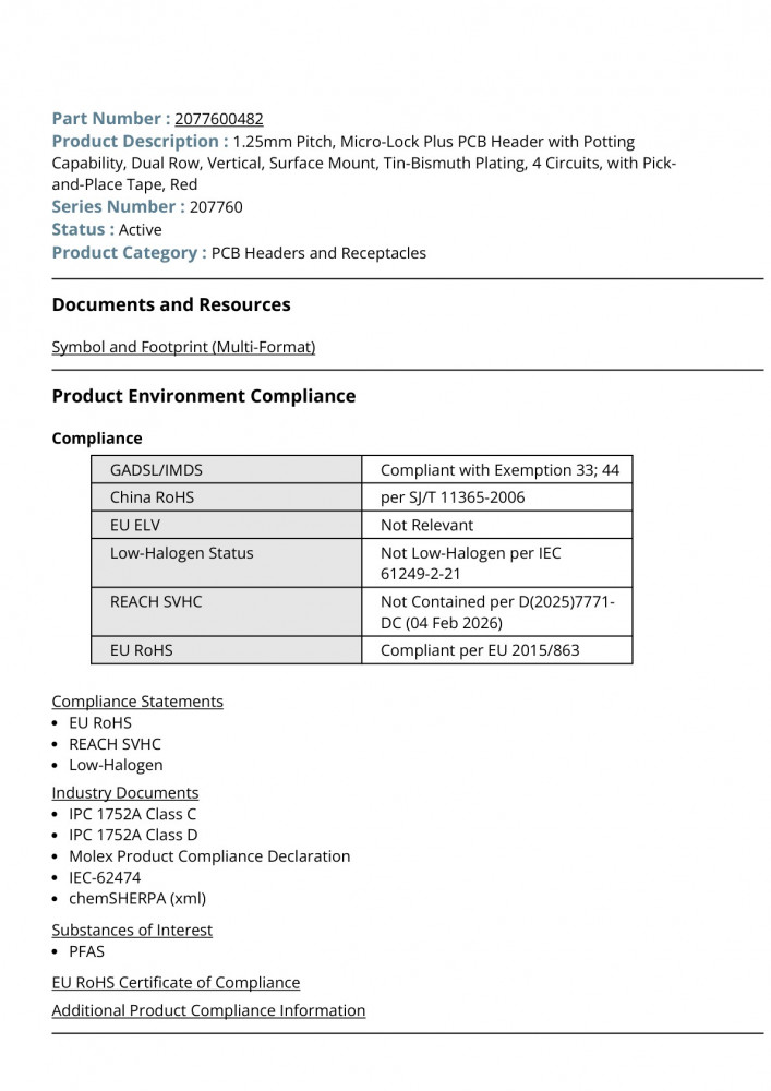 Technical document image 1 for MOLEX 2077600482