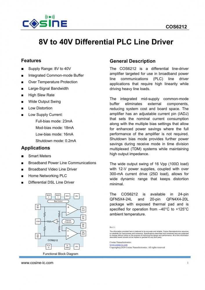 COS6212 datasheet page 1