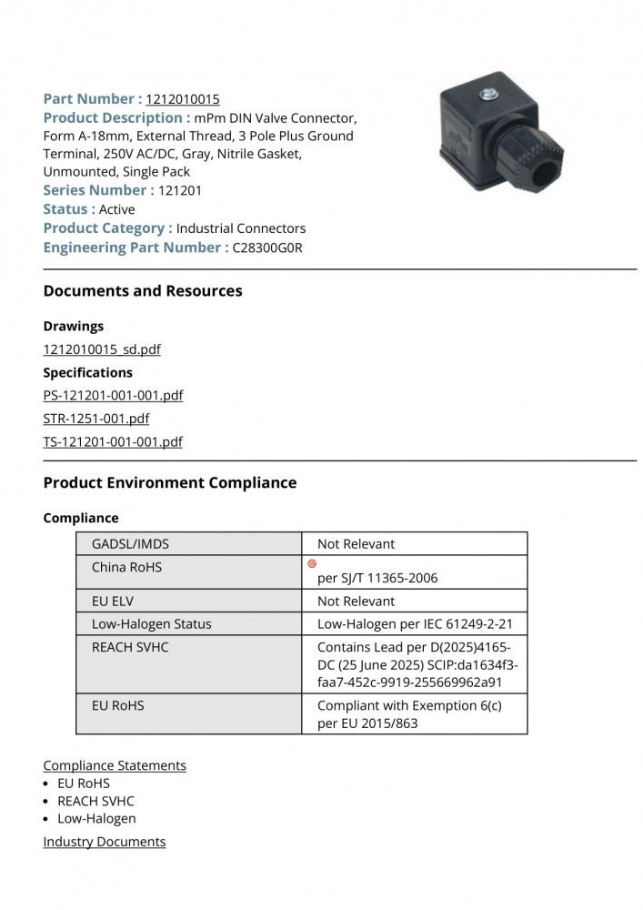 DIN valve connector specification page 1
