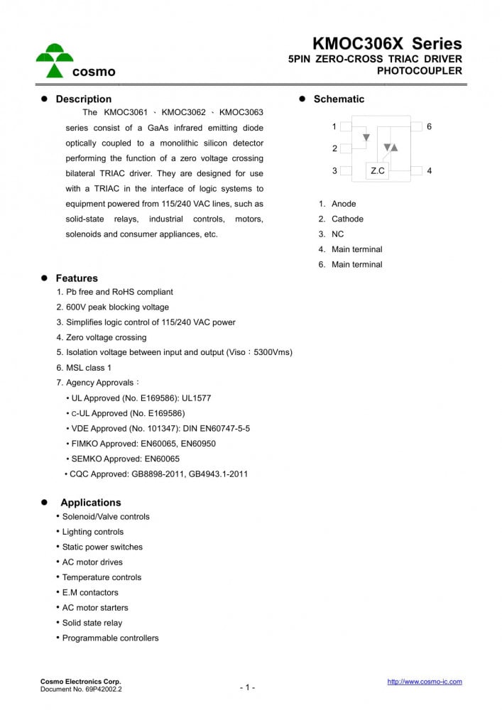 KMOC3063 datasheet page 1