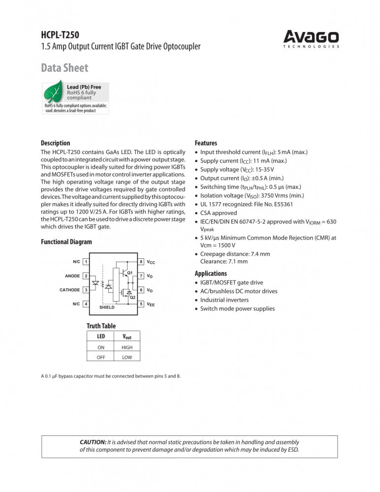 HCPL-T250 datasheet page 1
