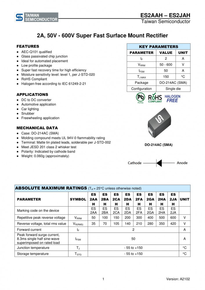 ES2DAH datasheet page 1