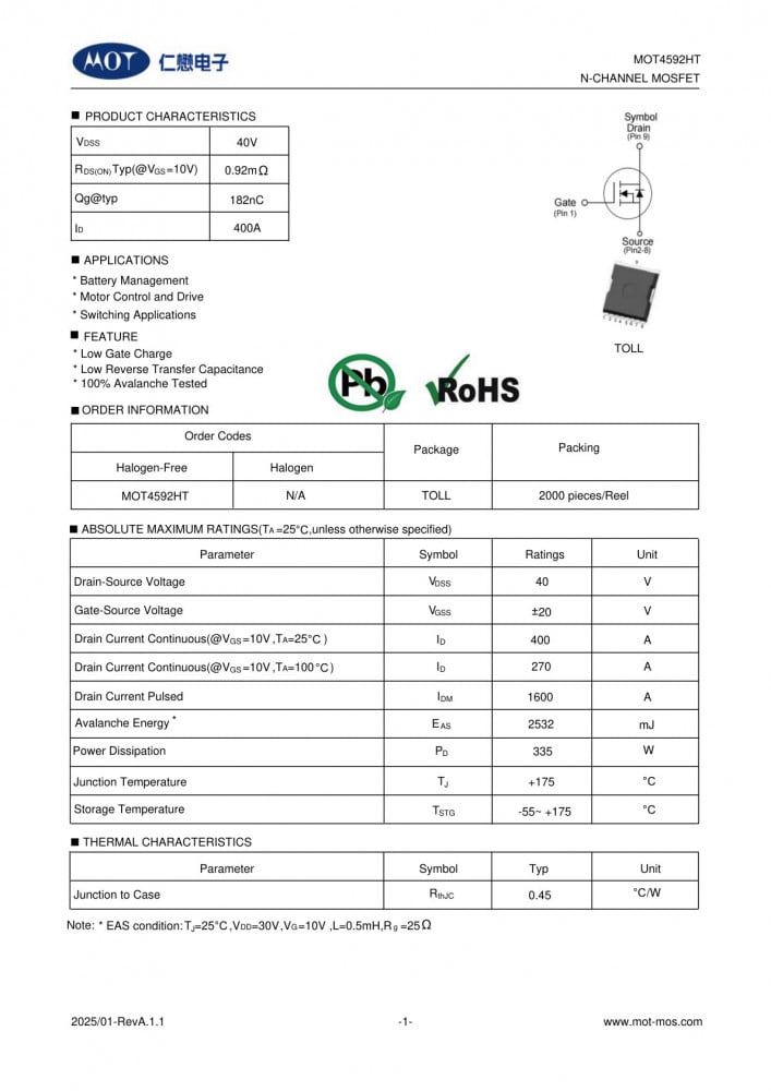 MOT4592HT datasheet page 1