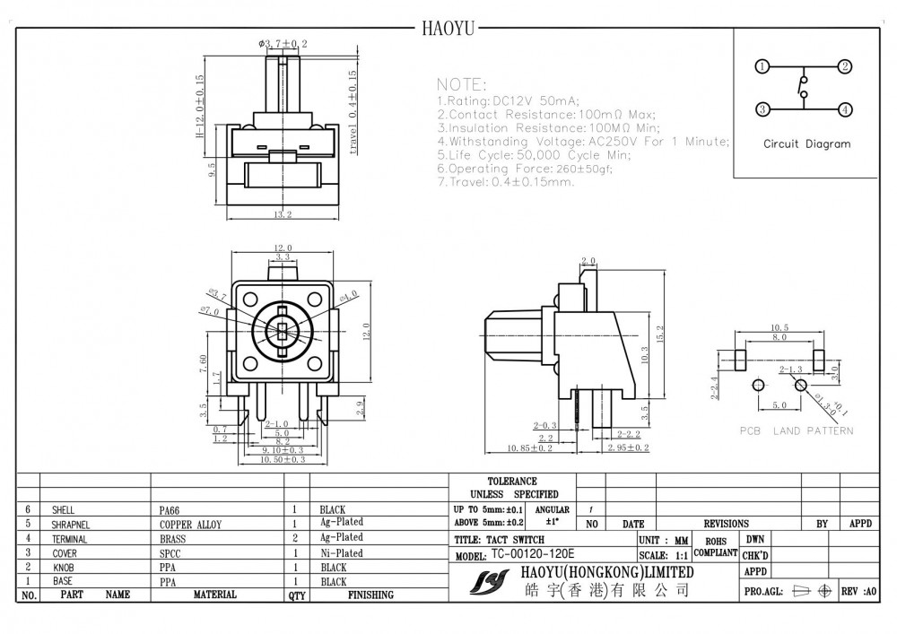 HOOYA TC-00120-120E technical drawing and specification page