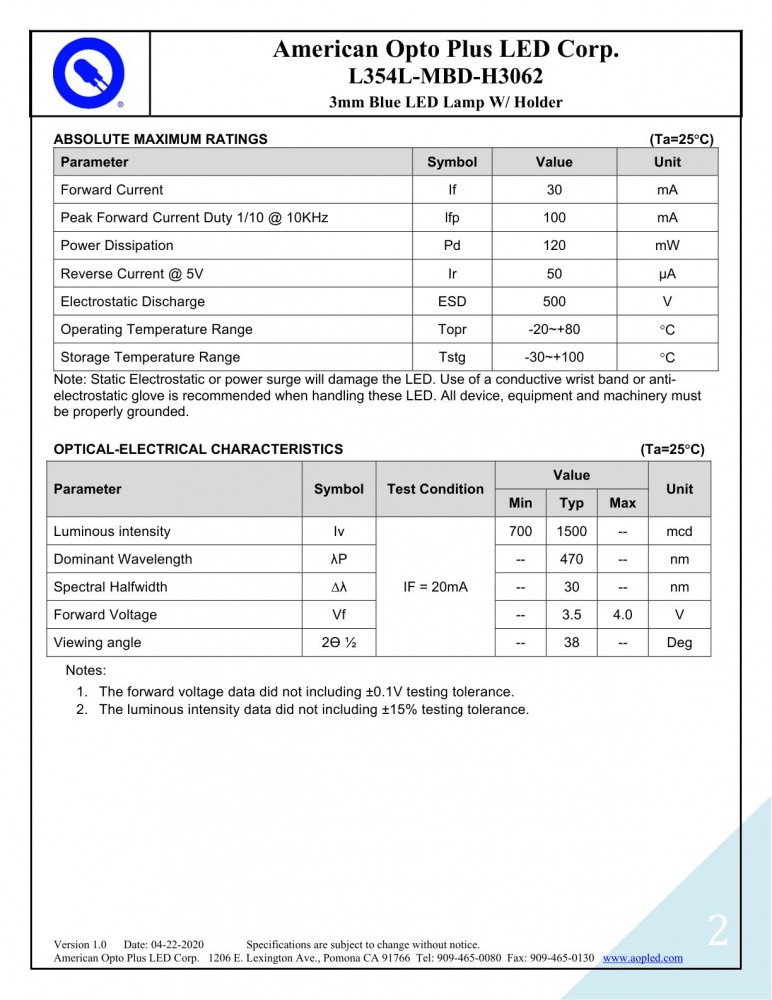 L354L-MBD-H3062 datasheet page 2