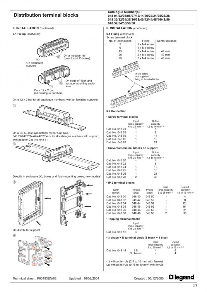 Legrand distribution terminal blocks technical document, page 2