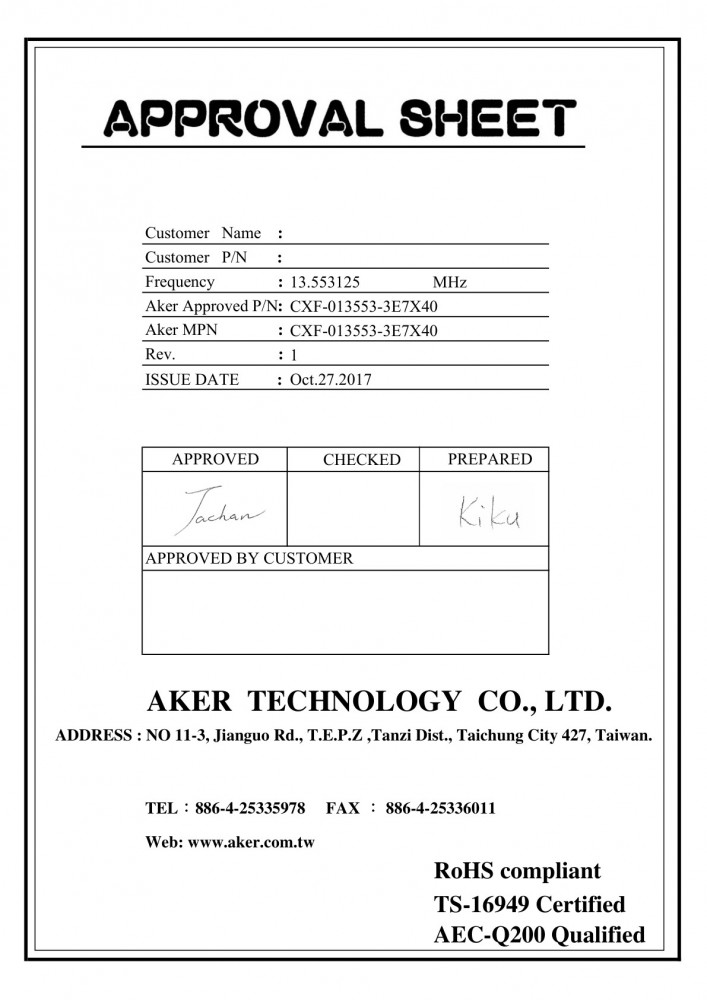 AKER CXF-013553-3E7X40 approval sheet page 1