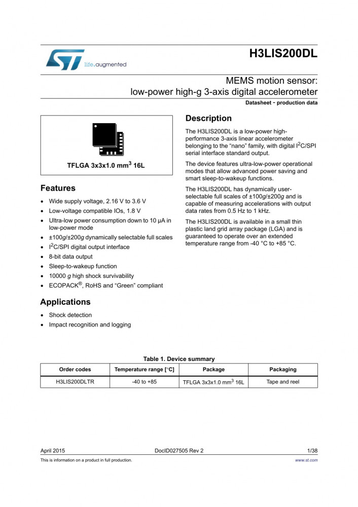 H3LIS200DL document page 1