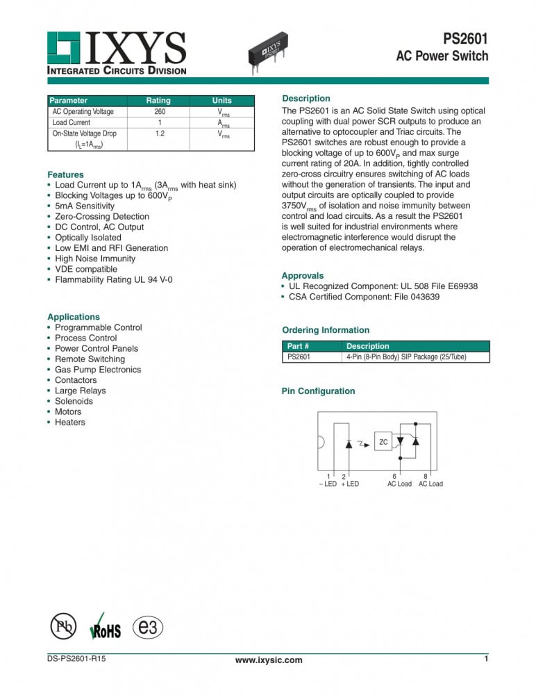 PS2601 datasheet page 1