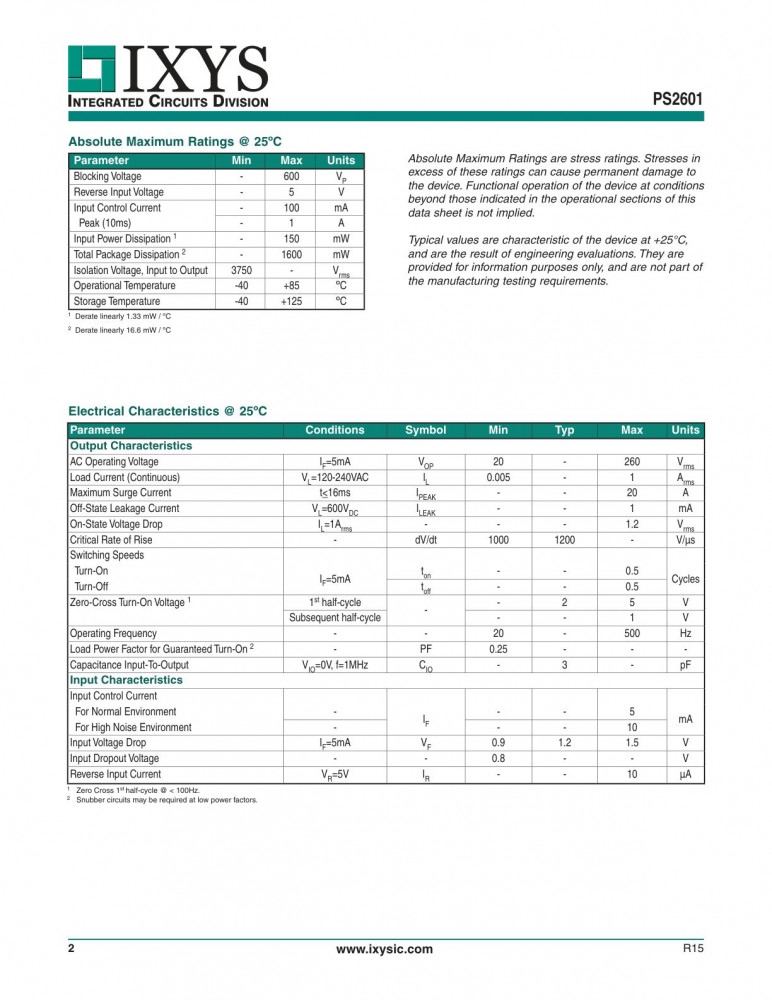 PS2601 datasheet page 2