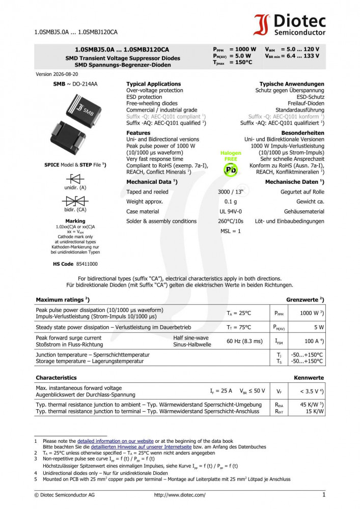 1.0SMBJ series datasheet page 1