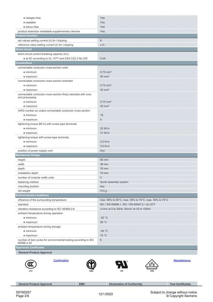 5SY6525-7CC technical document page 2