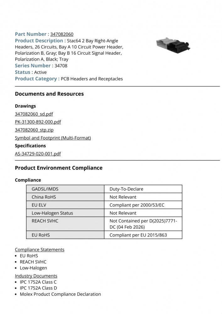 Molex 347082060 document preview, page 1