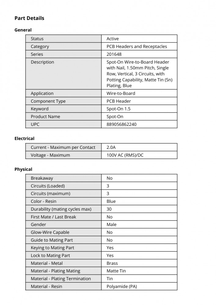 Technical document page 2 for MOLEX 2016480034