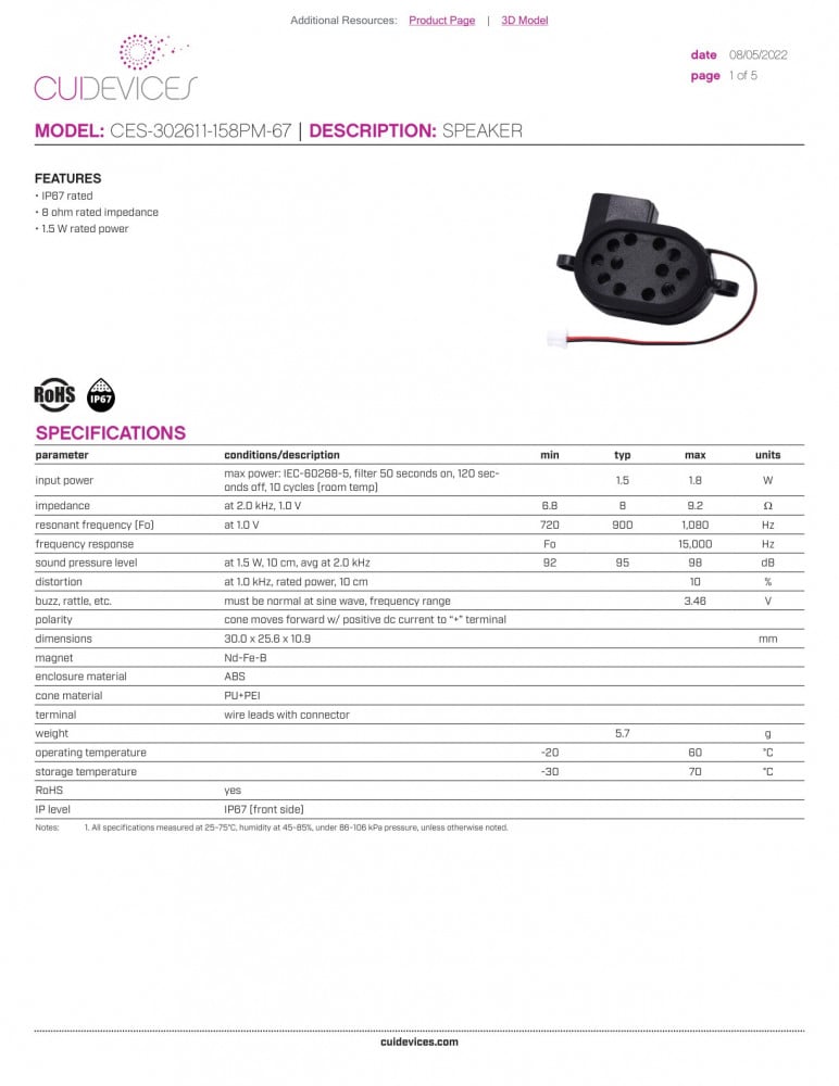 CES-302611-158PM-67 datasheet page 1