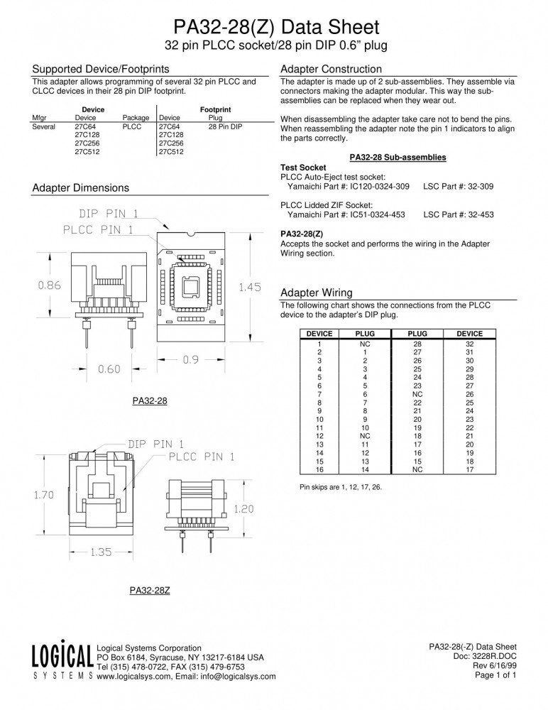 Logical Systems PA32-28 adapter datasheet page