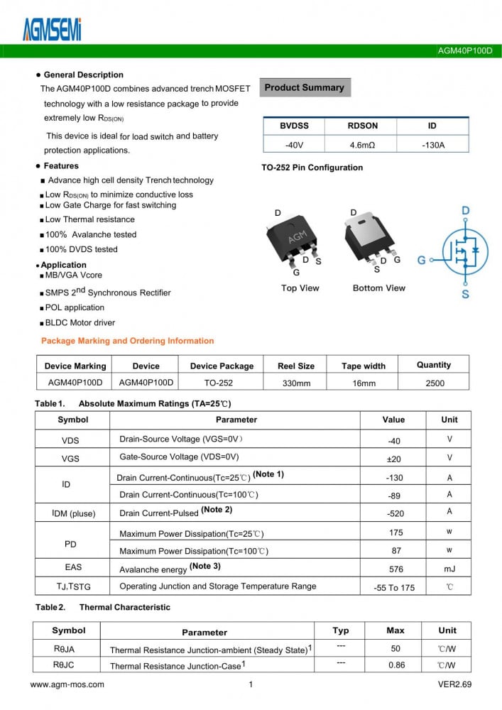AGM40P100D datasheet page 1
