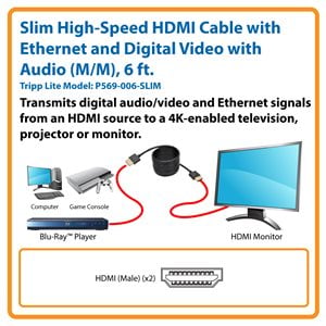 EATON P569-006-SLIM Slim High-Speed HDMI Video Cable Assembly for sale