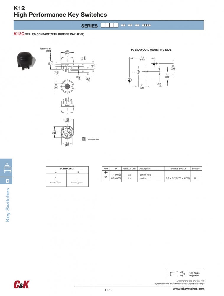 C&K K12 series datasheet page 4