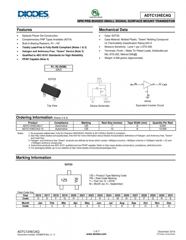 ADTC124ECAQ-13 datasheet page 1