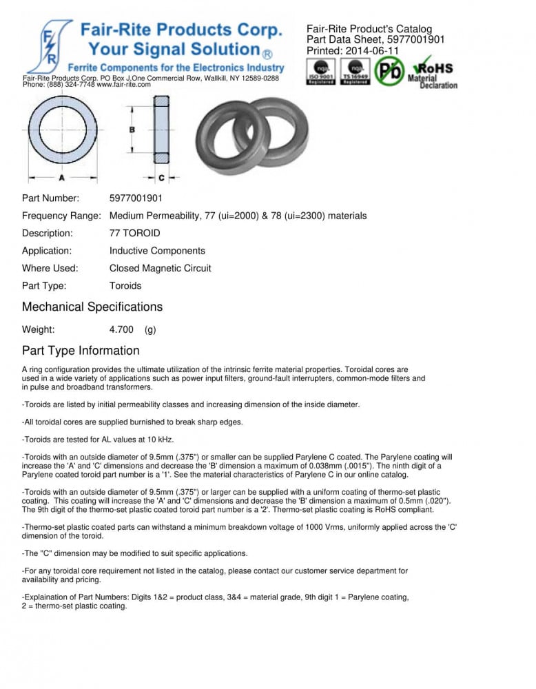 Fair-Rite 5977001901 document page 1