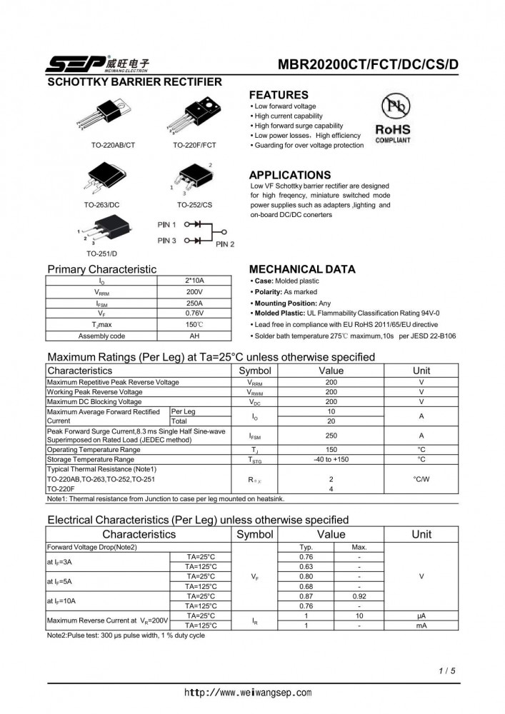MBR20200FCT datasheet page 1