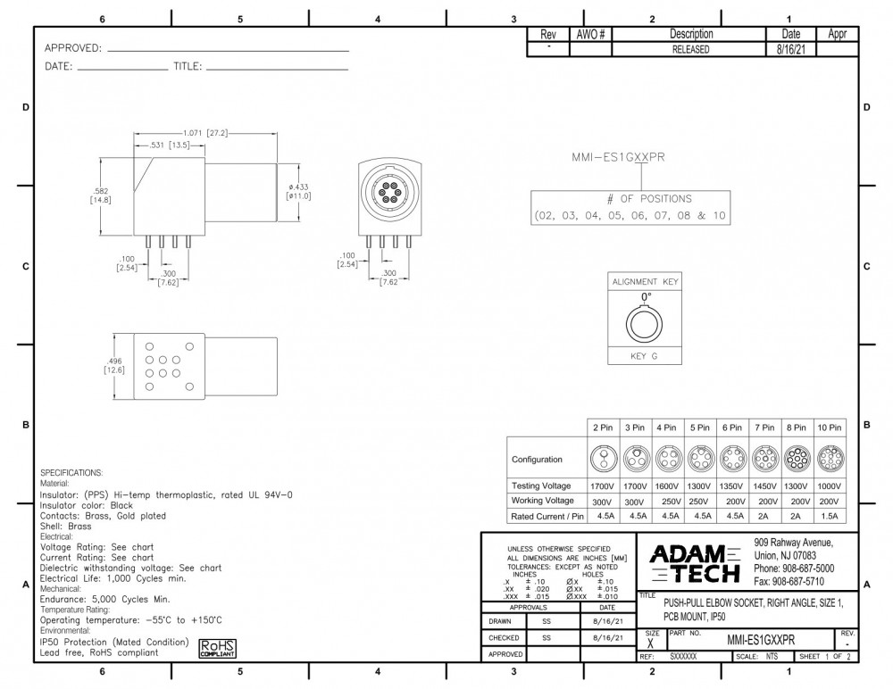 ADAM TECH MMI-ES1GXXPR product drawing, page 1