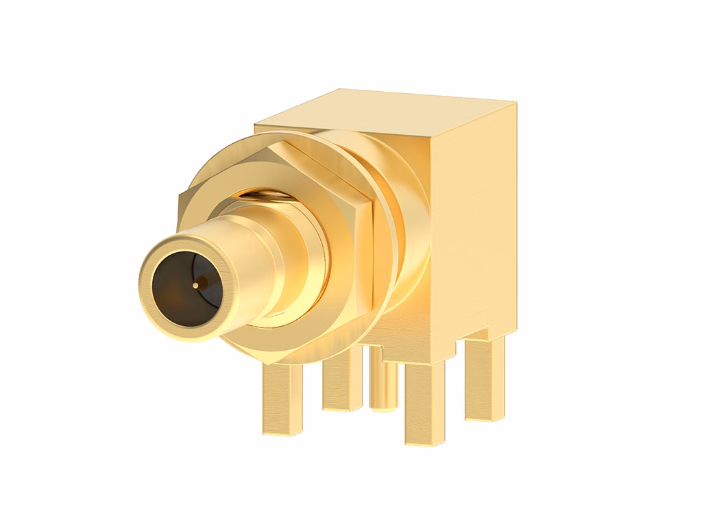 SMB Jack, Straight, PCB Receptacle, Edge Mount, Brass Body, Gold (Au) Plated, 50 Ohms