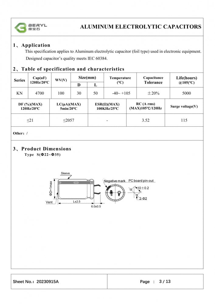 KN100M472SI230*50TA-1B3Et datasheet page 3