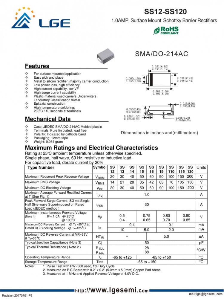 LGE SS16 datasheet page 1
