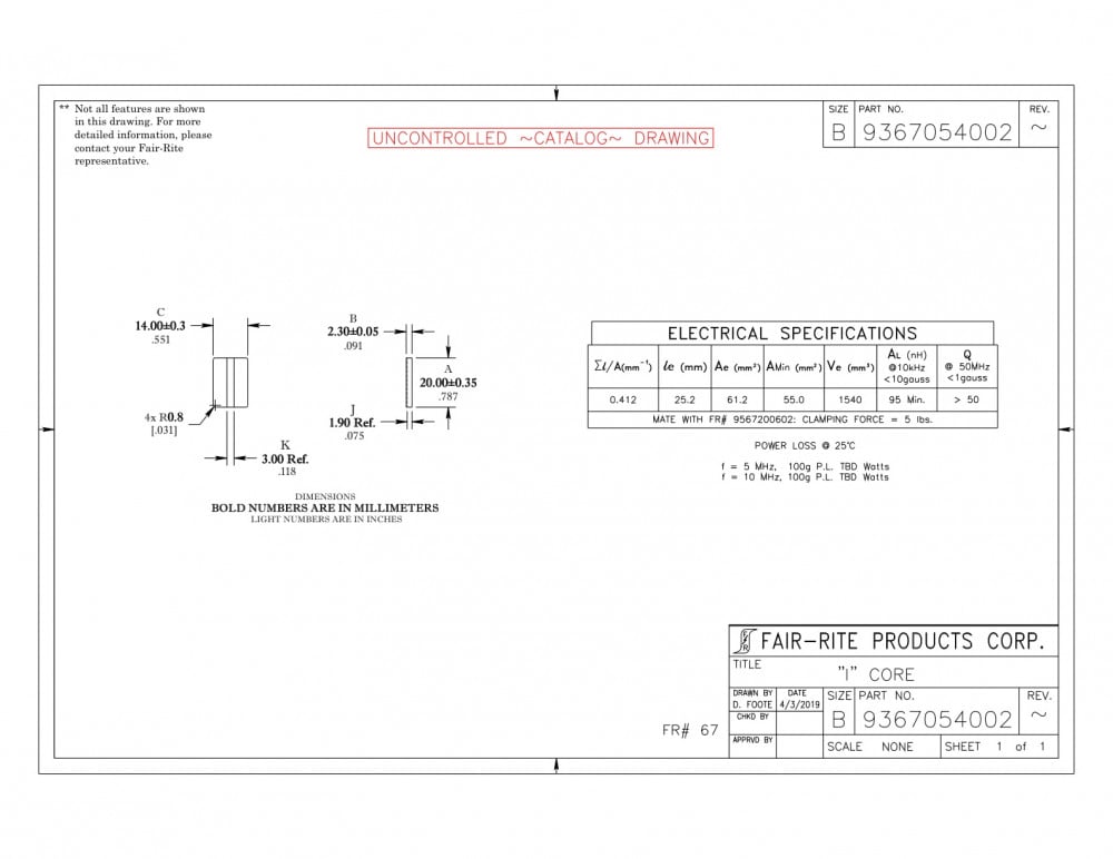 Fair-Rite 9367054002 technical document preview