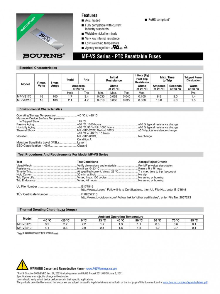 BOURNS MF-VS series datasheet page 1